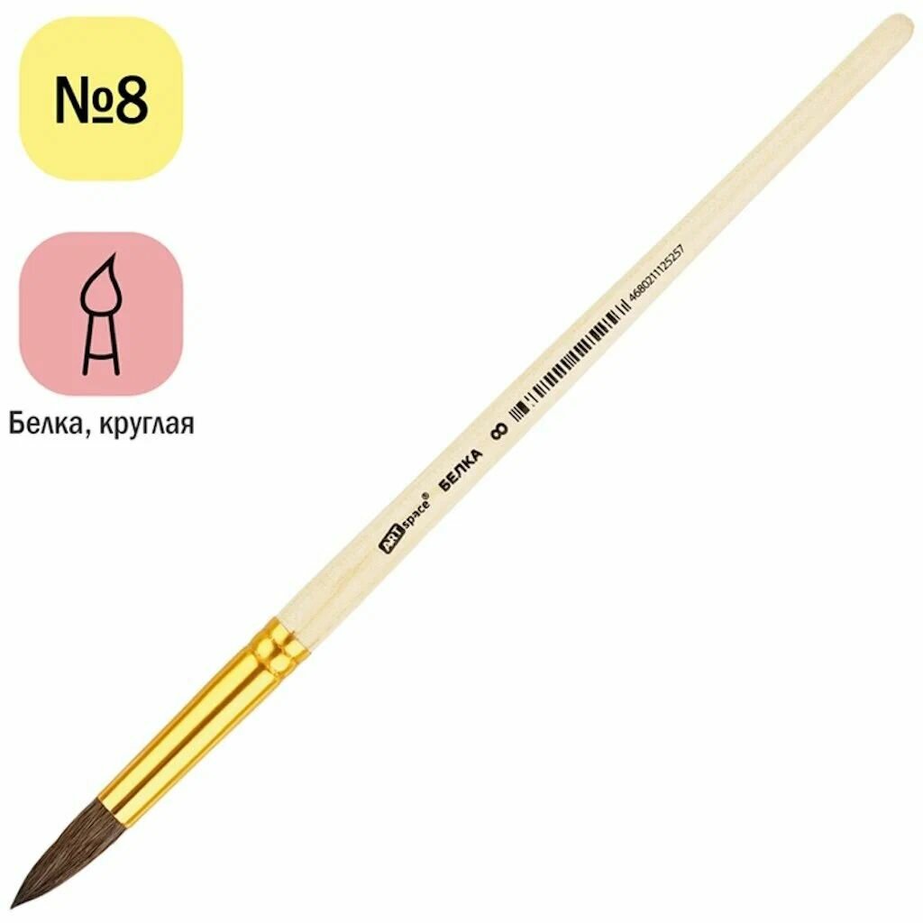 Набор кистей ArtSpace "Белка" № 8 круглая, 10 штук (SH8_14525)