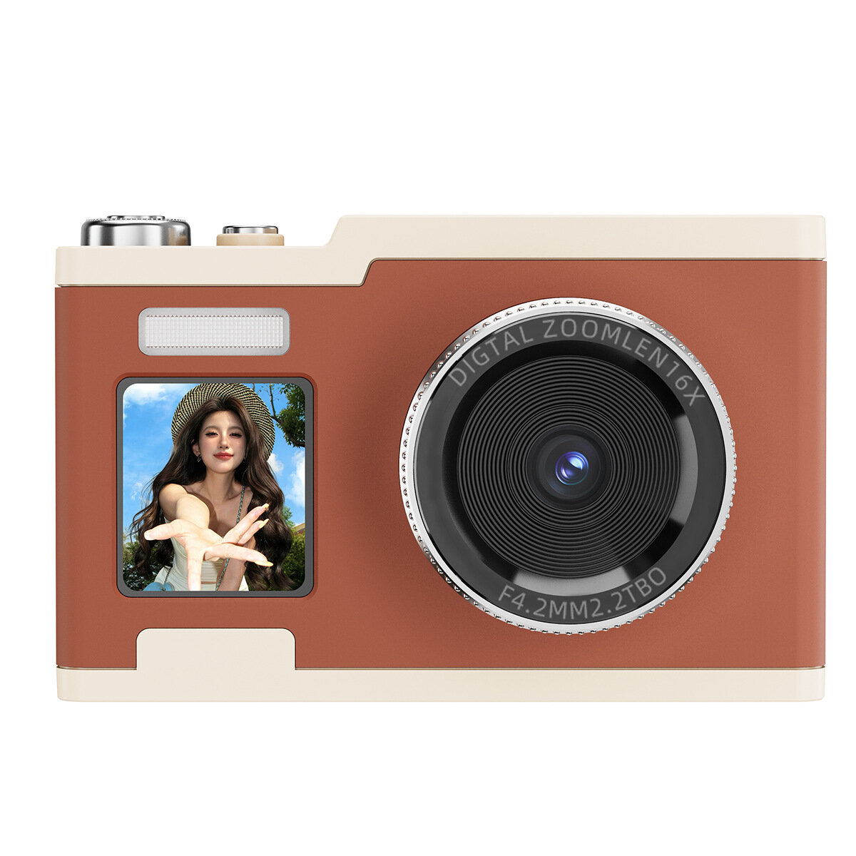 Цифровая камера с 16-кратным зумом, фильтром для улучшения цвета кожи, эффектом улучшения внешности, функцией влога, режимом макросъемки, встроенной подсветкой, длительным временем работы от батареи, может подключаться к мобильным телефонам.