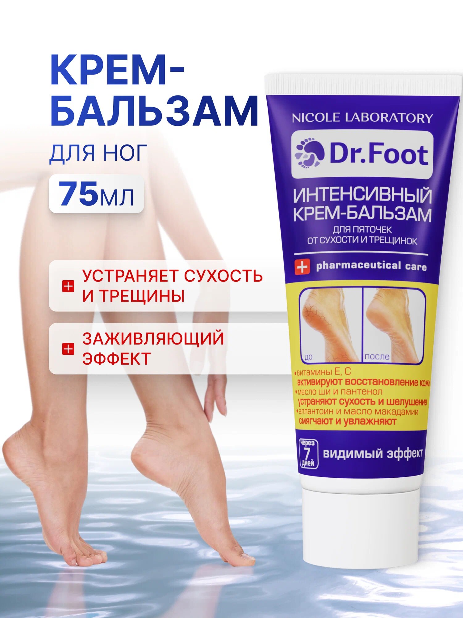Крем для ног с мочевиной, бальзам от сухости и трещин Dr.Foot, 75 мл