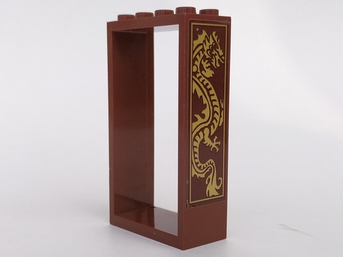 Door, Frame 2 x 4 x 6 with Gold Dragon Pattern Model Left Side (Sticker) - Set 70617, 60599pb01L Reddish Brown U