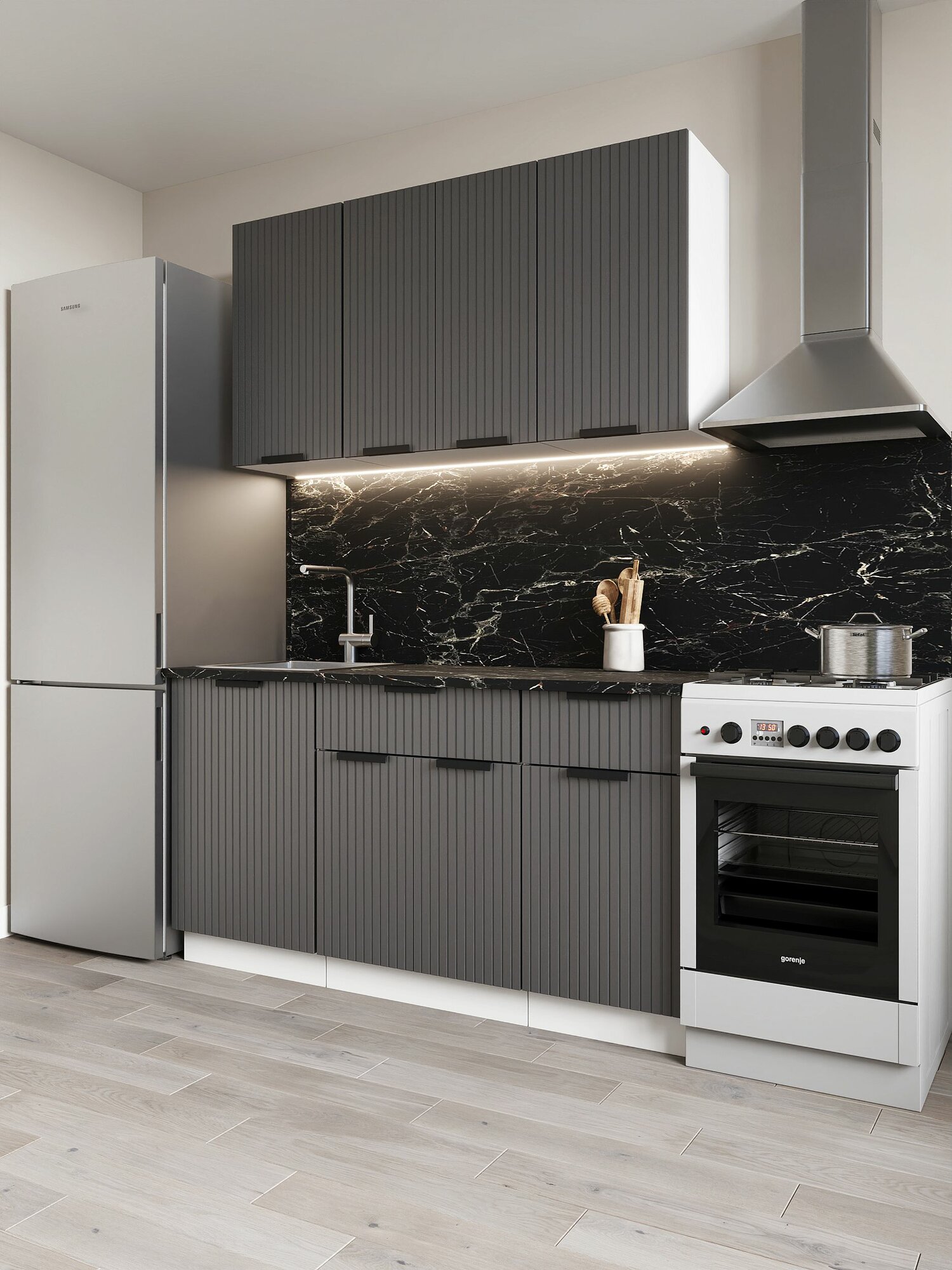 Кухонный гарнитур, комплект мебели для кухни, модульные шкафы, Вива 1. Графит, (ШхВхГ)1500х200х600 мм