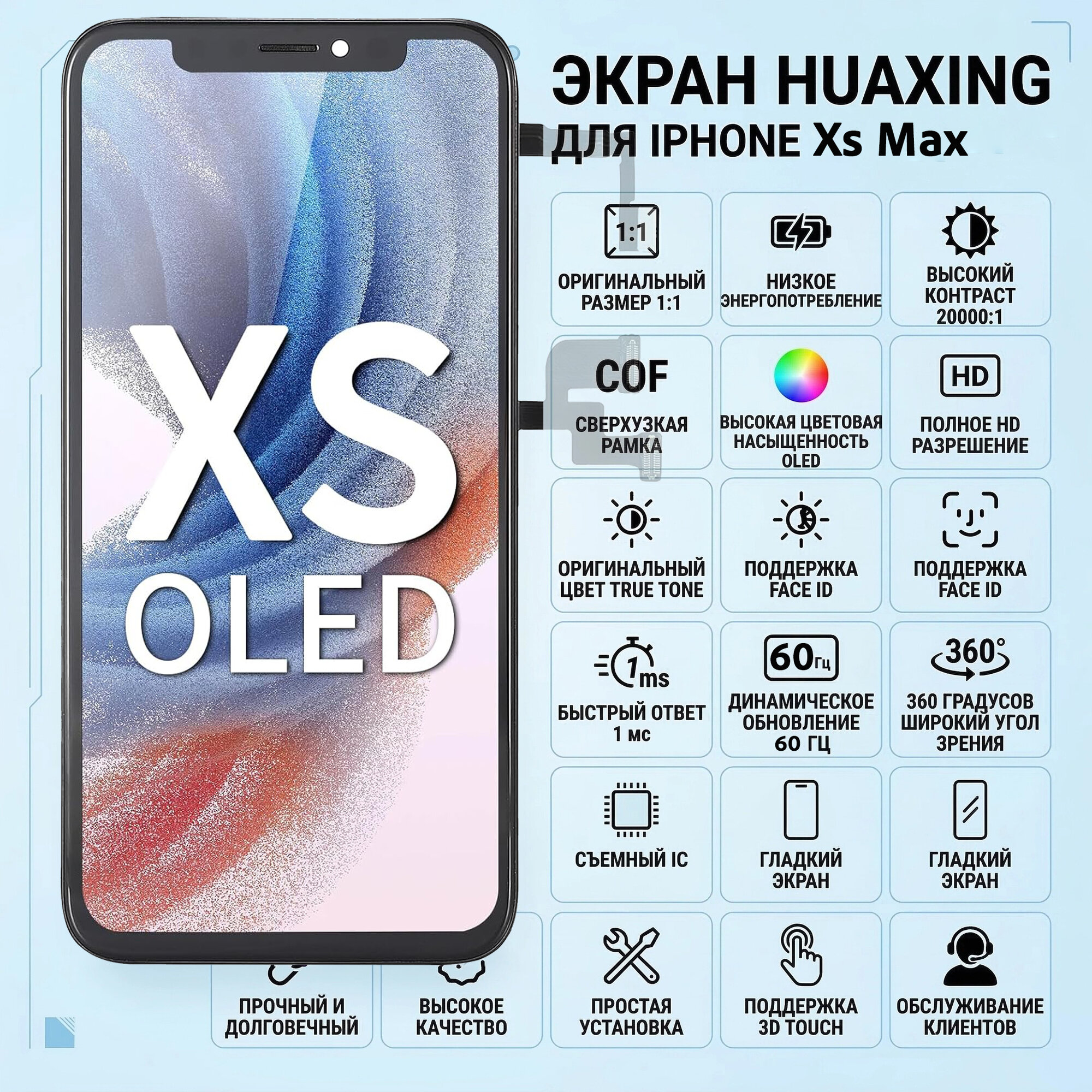 Гибкий OLED-экран-замена для iPhone Xs: 60 Гц, рамки 0.9 мм, высший китайский класс