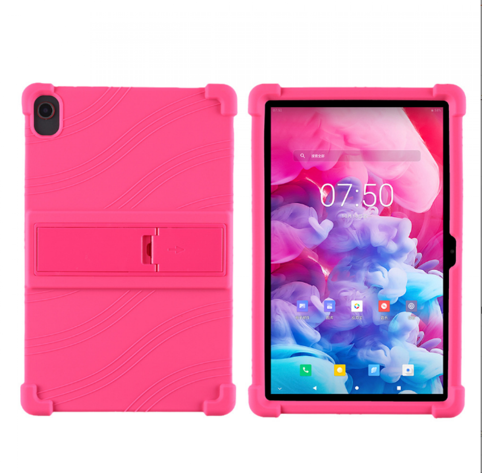 Силиконовый противоударный чехол-бампер MyPads для Teclast T40 Pro и T40 Plus с подставкой, розовый