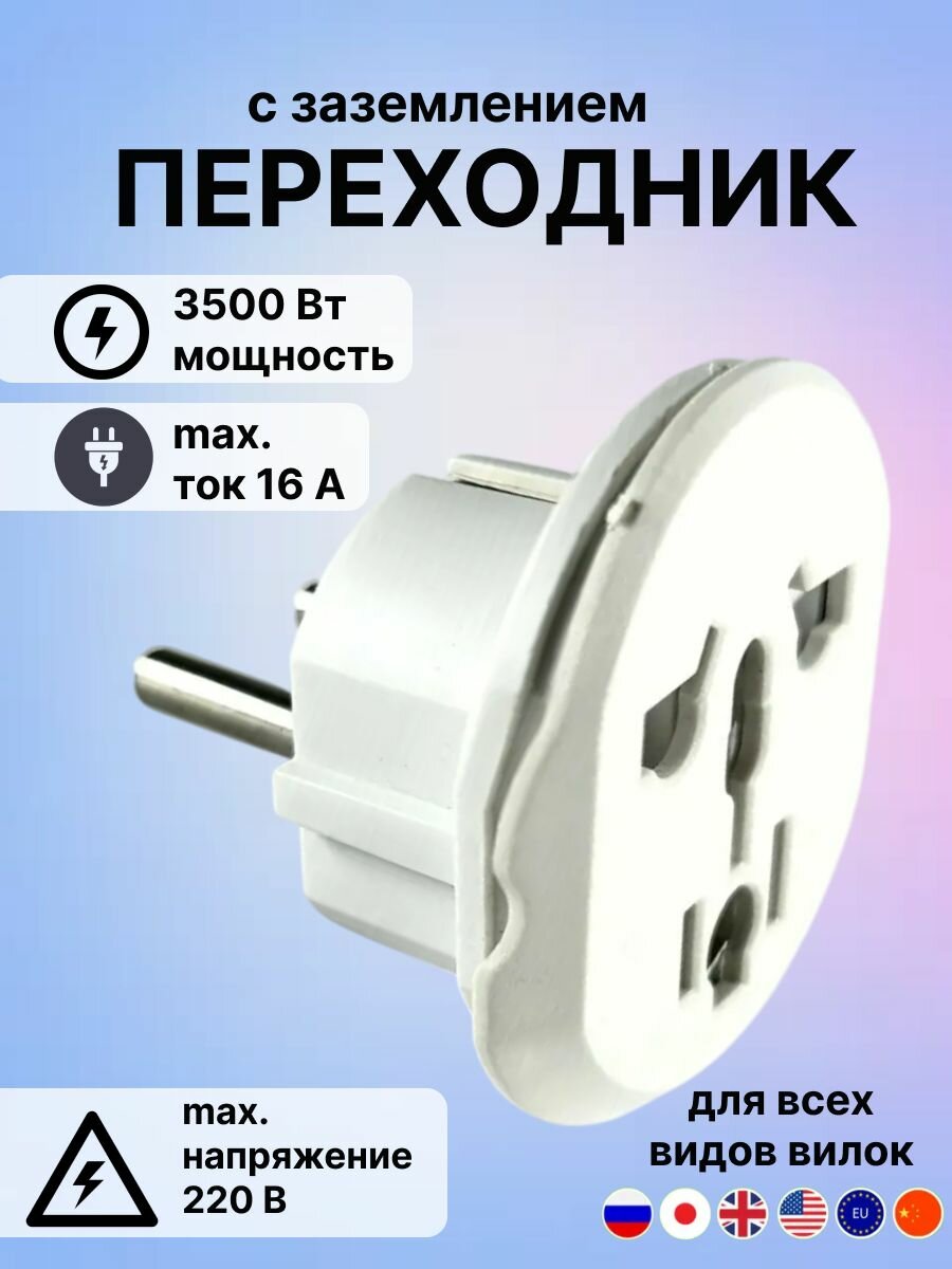 Сетевой адаптер переходник с китайской вилки на евровилку белый