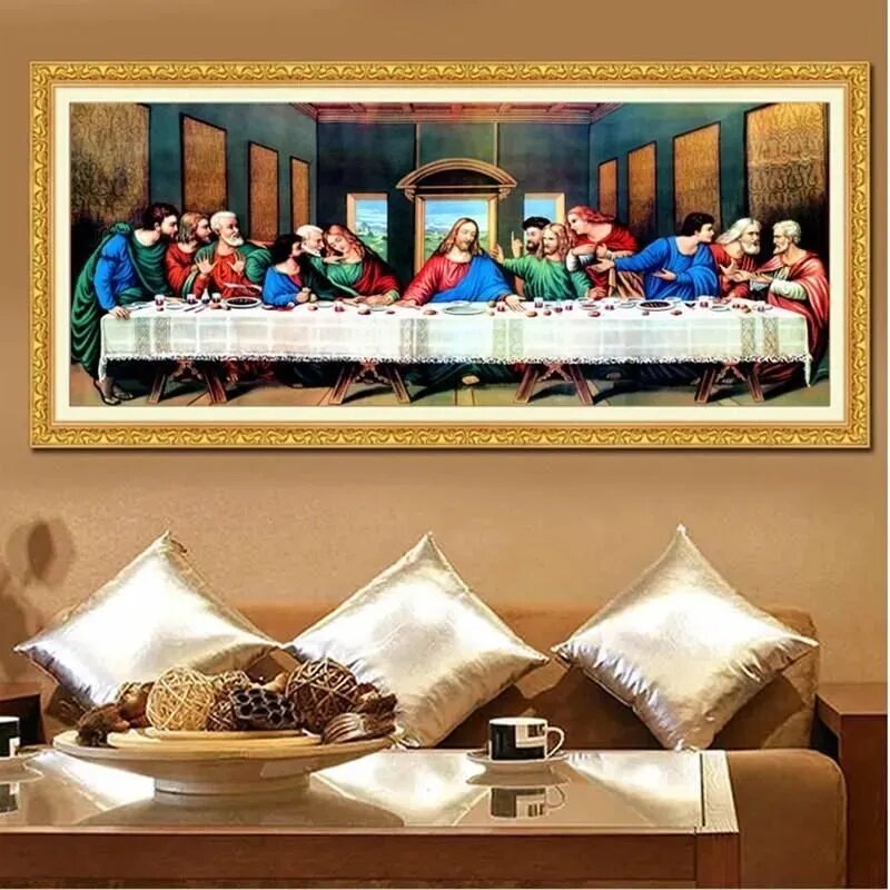 140X50 CM/Алмазная мозаика "Тайная вечеря" / Алмазная вышивка / Круглая картина стразами Полная выкладка