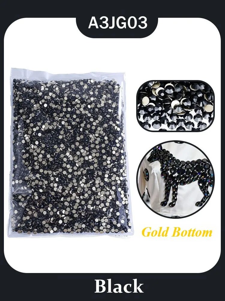 7200 штук Jet black стразы SS20 Gold Base Высококачественные холодные стразы для маникюра и украшения одежды без термического восстановления