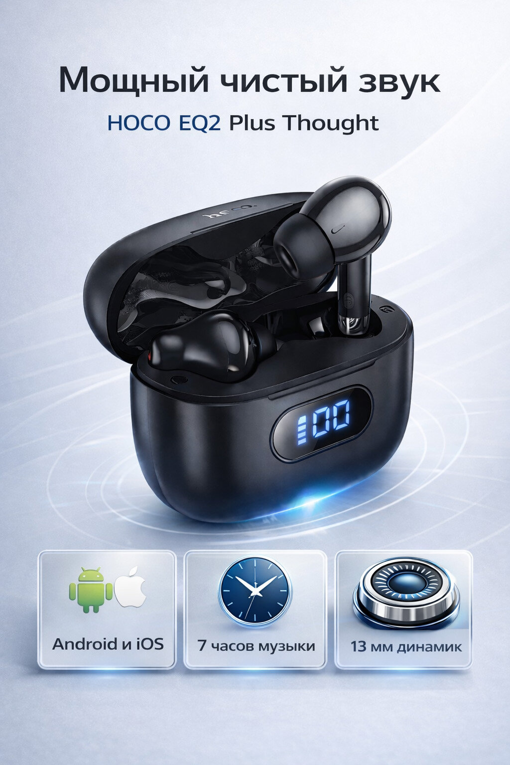 Hoco Беспроводные наушники HOCO EQ2 Plus Thought TWS Bluetooth 5.4 для телефона, черные