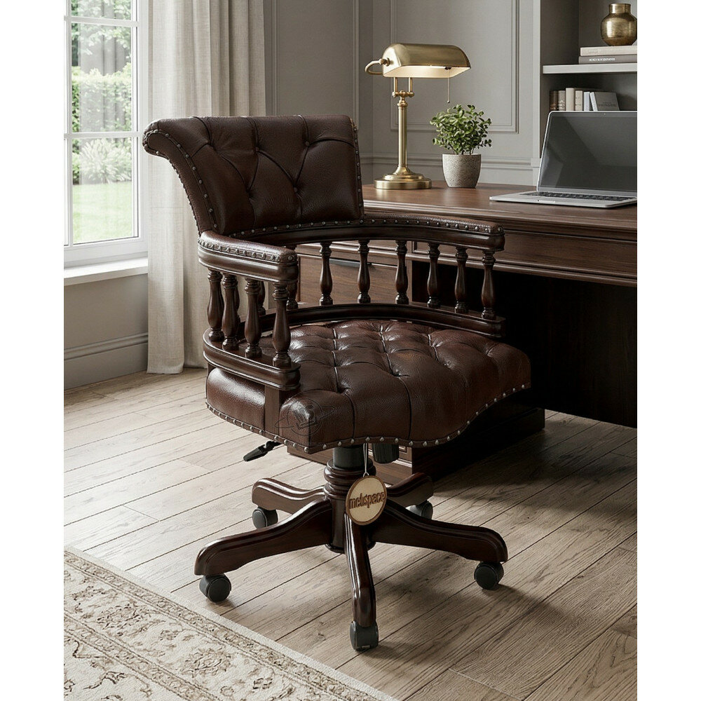 Кресло для кабинета, обивка- натуральная коричневая кожа