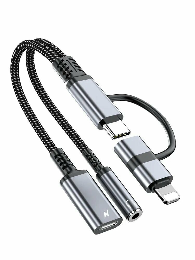 KAIQISJ Аудиокабель USB Type-C/3.5 мм, USB Type-C, 0.25 м, серый