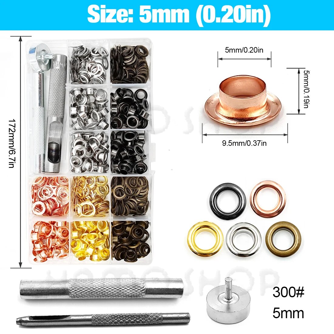 200 шт, набор металлических люверсов, набор инструментов для установки дырокола с коробкой для 5mm