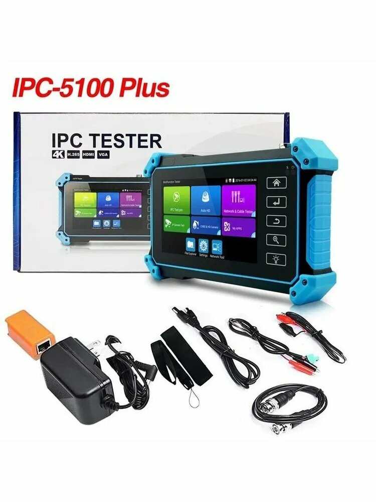 CCTV тестер 5.4 дюйма IPS 8K, 5100Plus, Монитор для проверки камер IP 12Мп и AHD/TVI/CVI 8Мп, PTZ, Кабельный тестер TDR, Выход PoE 48В, HDMI вход 4K