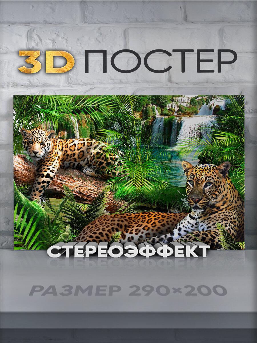 Стереопостер с 3D-эффектом "Леопарды" размер 29х20 см