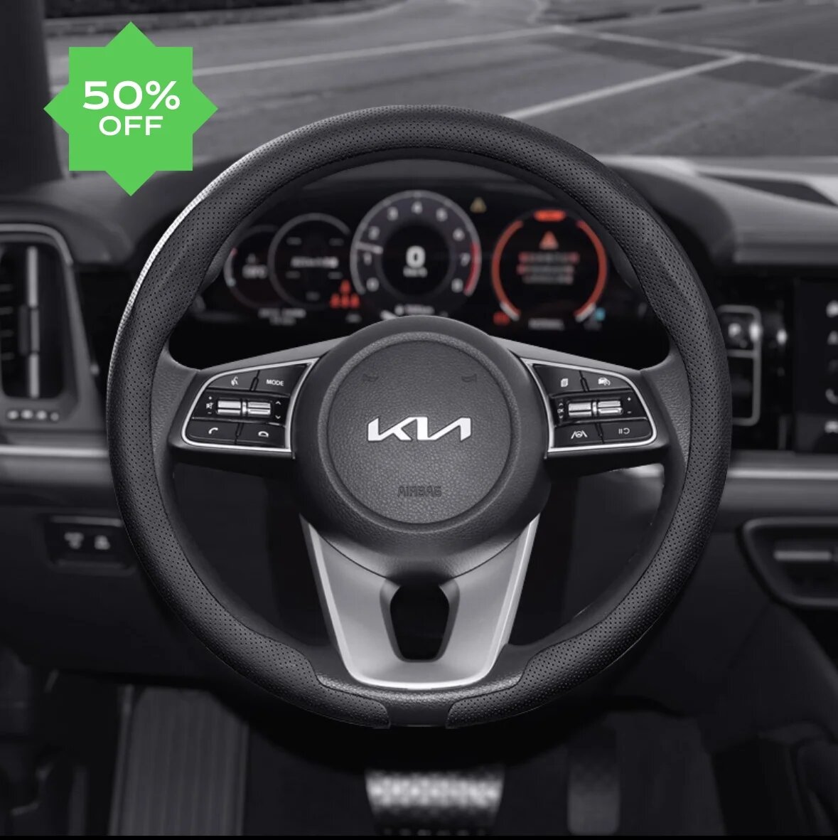 Чехол на руль автомобиля KIA, кожаный наппа, чехол для автомобильного рулевого Round Shape-Black