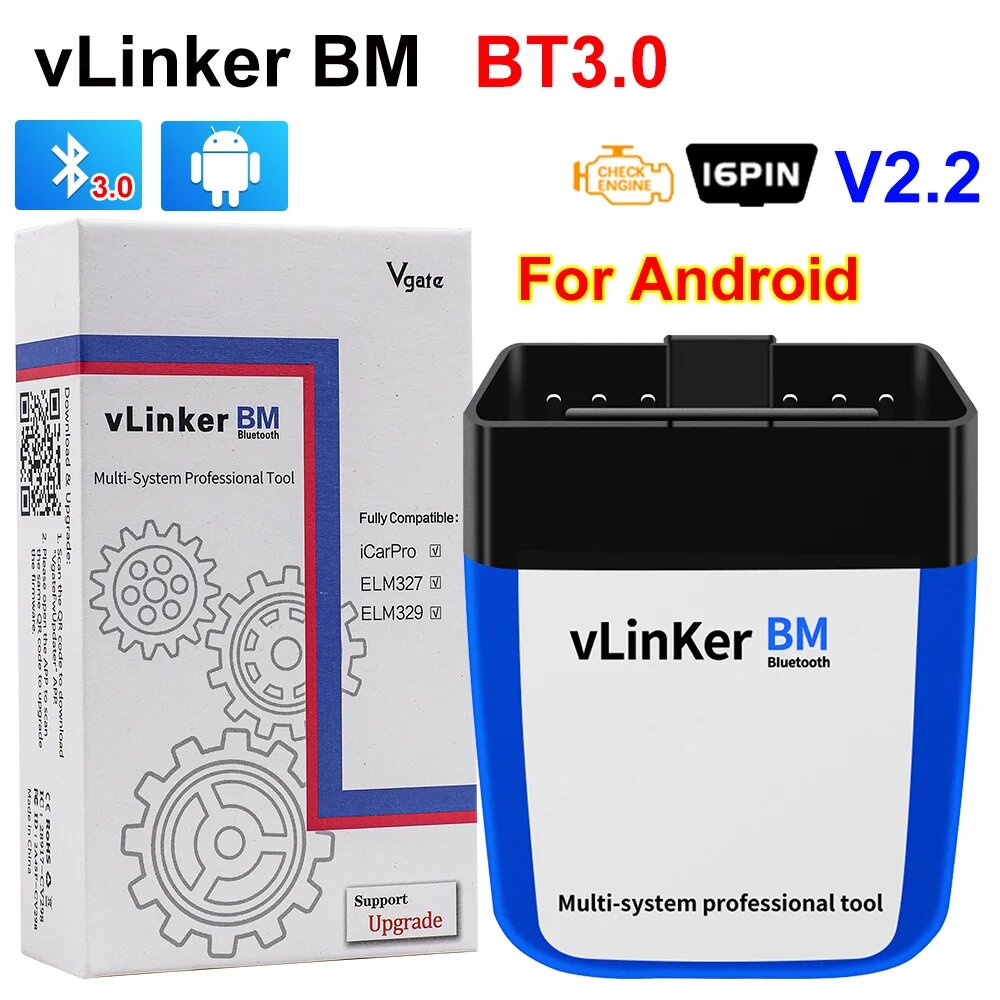 Vgate vLinker BM+ V2.2 ELM327 OBD-сканер Bluetooth 3.0/BT 4.0 OBD2 Автомобильные BT3.0 Android
