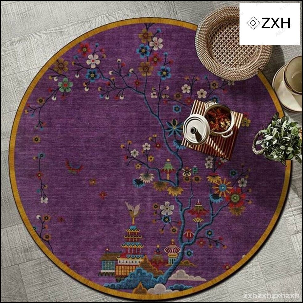 Новый круглый нескользящий ковер с цветами в китайском стиле, 120 см