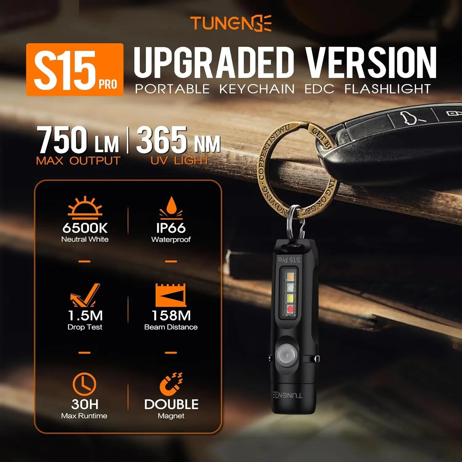 Мини-фонарик TUNENGE S15Pro, портативный светодиодный фонарик 750, карманный фонарик с высоким люменом в качестве брелка для уличного пешего туризма, кемпинга