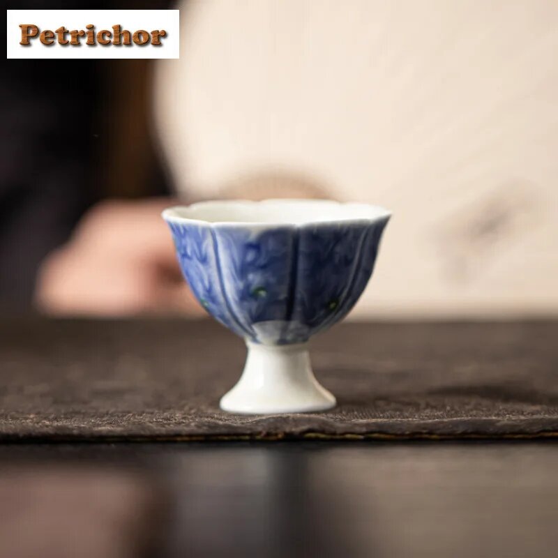 Чайная чашка, бирюзово-красная чашка на высокой ножке, китайская чайная чашка Кунг-фу, одиночная чашка