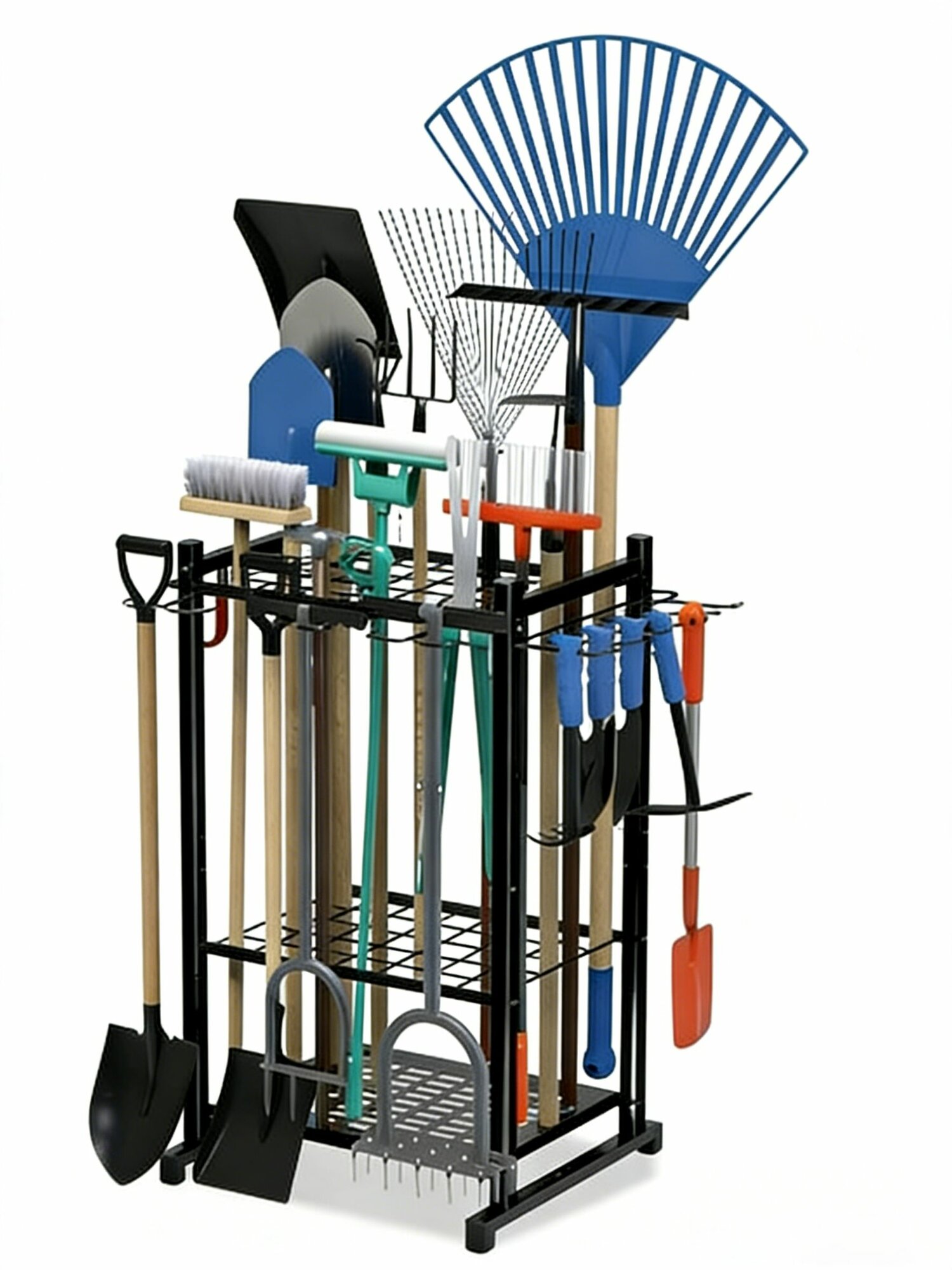 Стойка для садовых инструментов металлическая, органайзер хранения инвентаря, держатель лопат и граблей, напольная подставка гаража и дачи