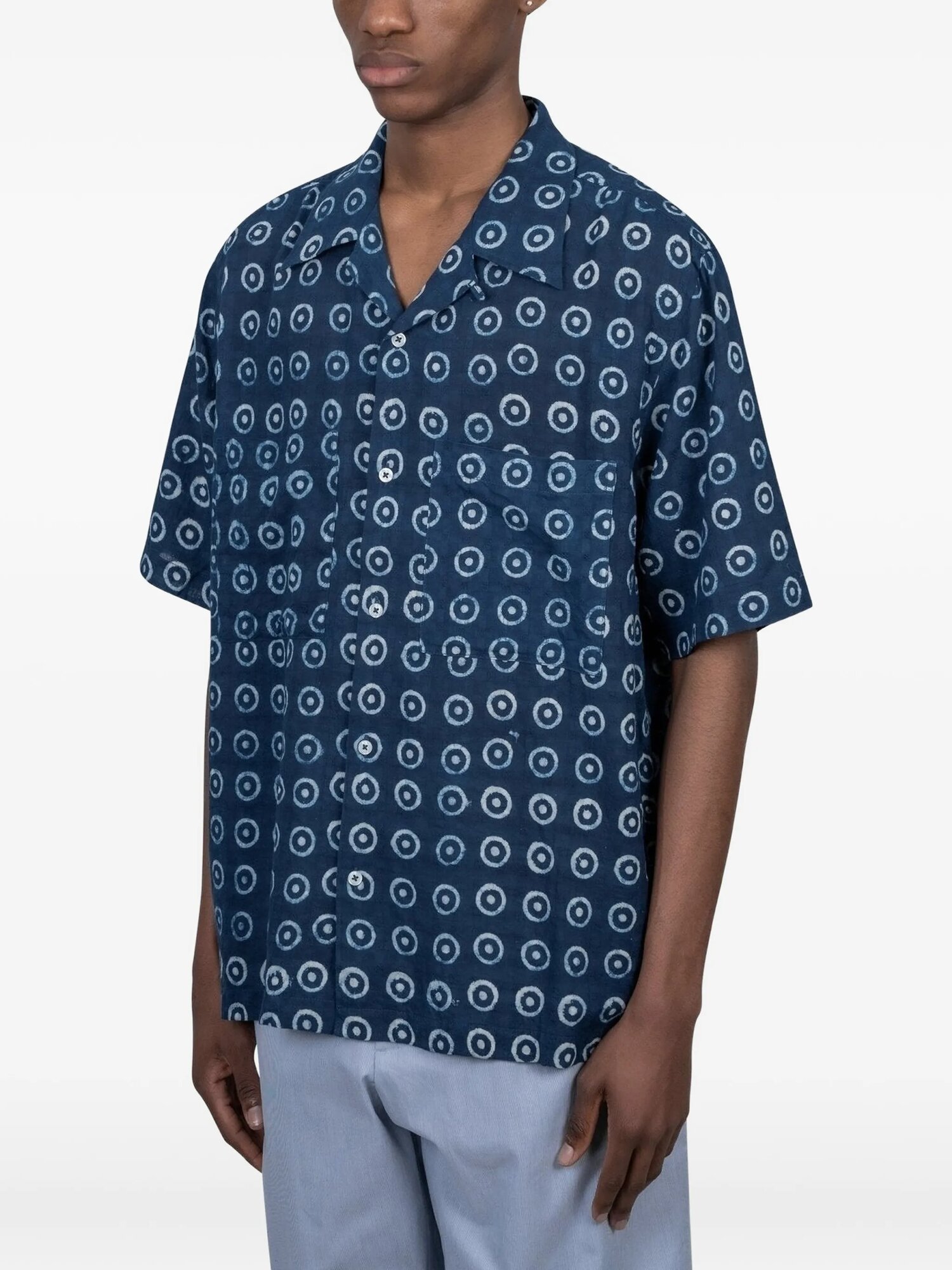 Рубашка Universal Works Patterned camper-collar shirt, размер S, blue — фото 1
