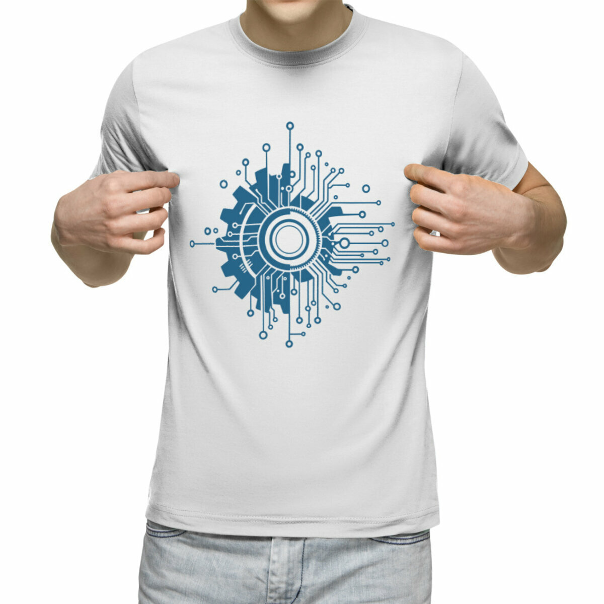 Мужская футболка «Нейро айтишник, инженер. Шестеренка ИИ» (белый, 3XL)