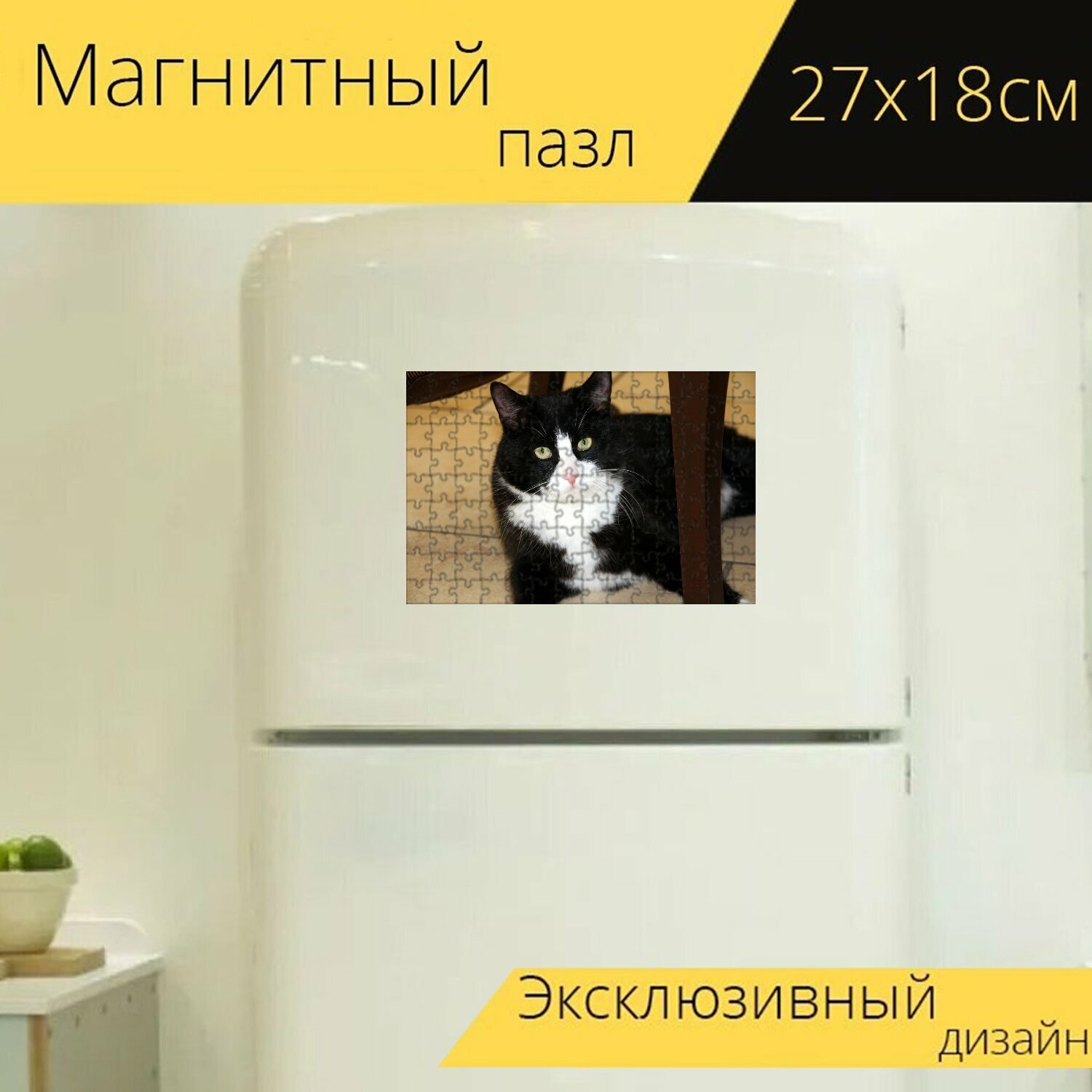 Магнитный пазл "Кот, животное, домашнее животное" на холодильник 27 x 18 см.