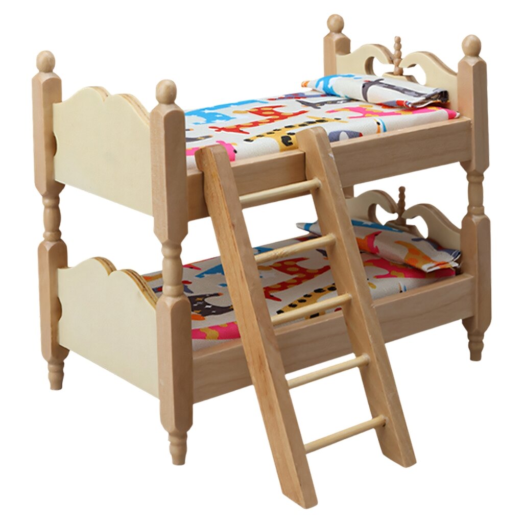 Деревянный Кукольный Домик В Масштабе 1:12, Миниатюрная Модель Двухъярусной Кровати, Фигурка Для Декора Детской Комнаты С Гладкой Безопасной Покраской