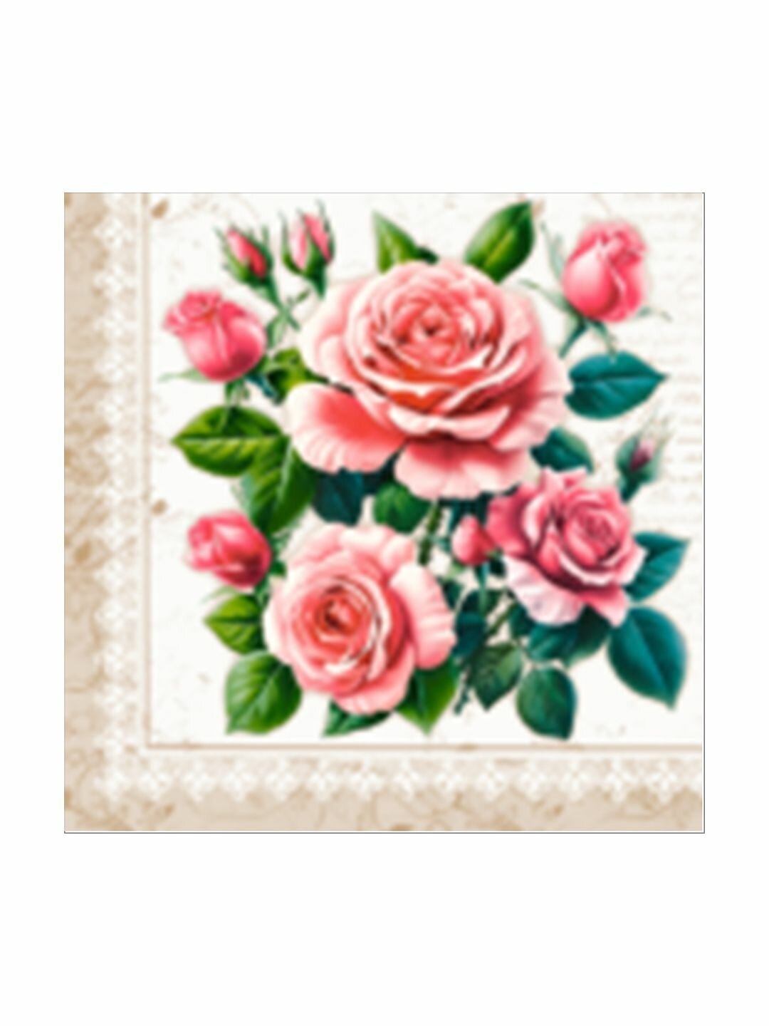 Салфетки бумажные трехслойные "Art Bouquet Home Collection" Розы в рамке Золото, 33х33 см, в пачке 20 штук