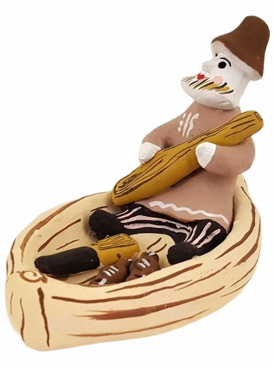 Мужичок в лодке, Каргопольская глиняная игрушка, ручная авторская работа