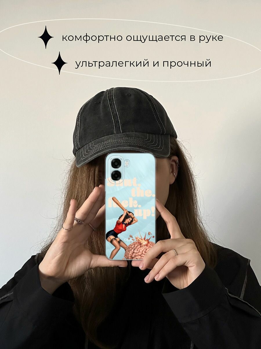 Силиконовый чехол на Oppo A6x / Оппо A6x с принтом Shut up! 1, прозрачный — фото 1