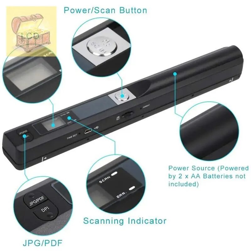 Портативный ручной сканер для документов, A4, USB 2.0, черный — фото 1
