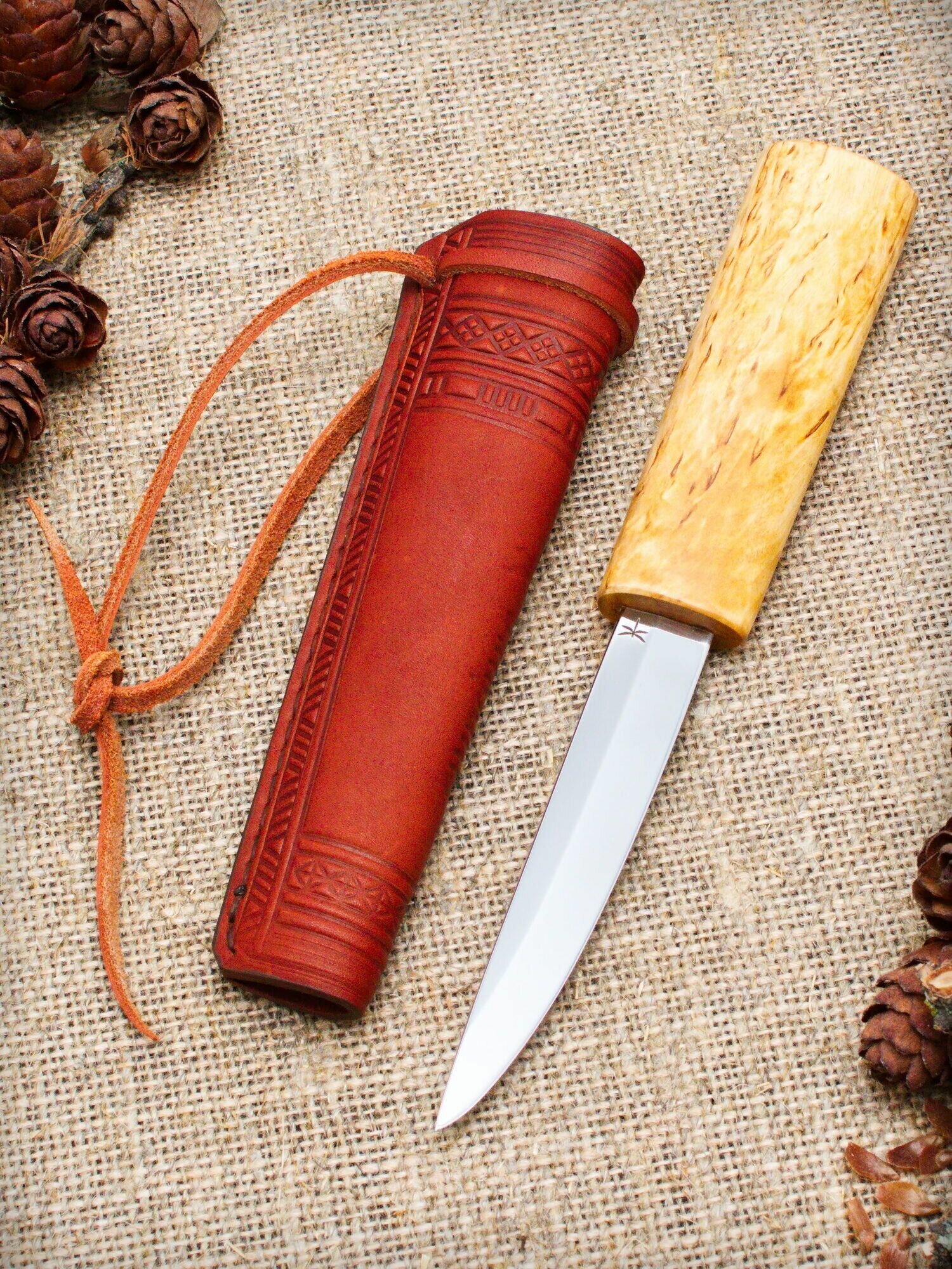 Нож "Сындыыс" Малый Настоящий Якут (Jing Sakha - Дьин Саха) D2 Карельская берёза