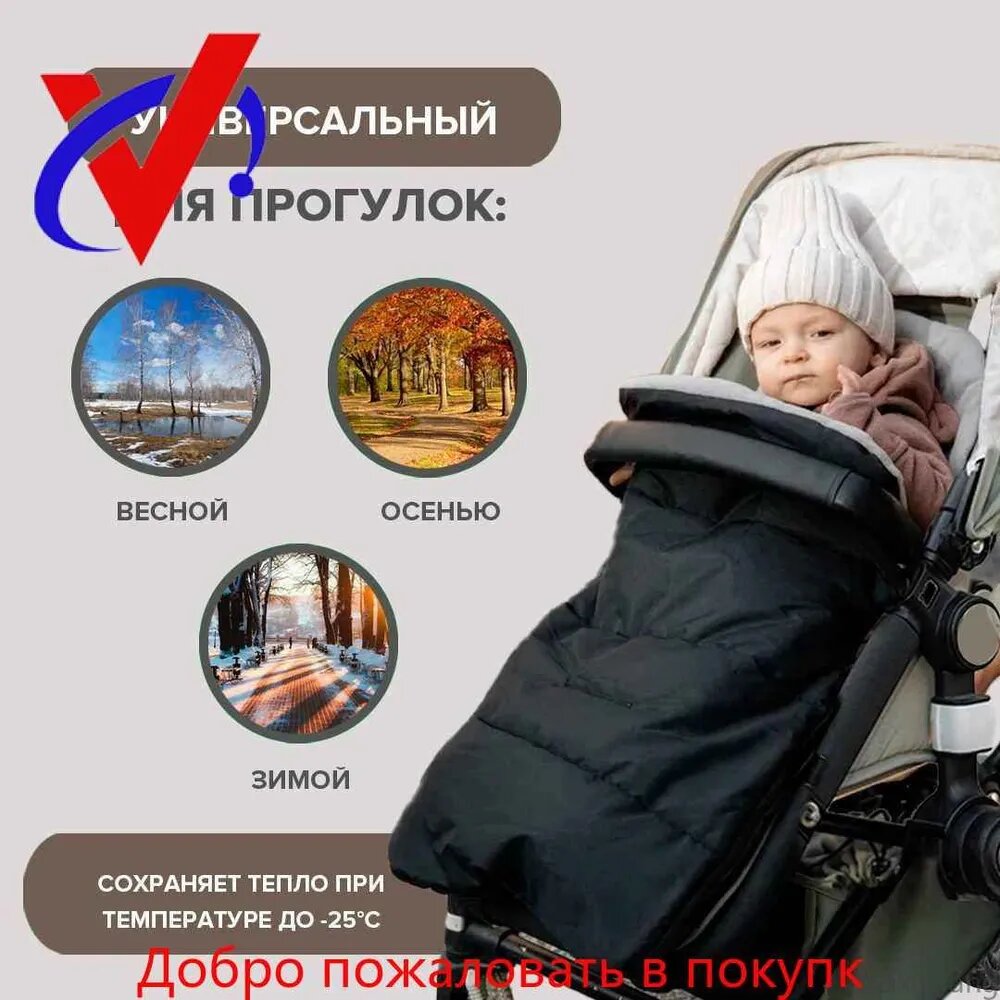 Конверт в коляску теплый для ног коляски черный зимний 850х400 мм — фото 1