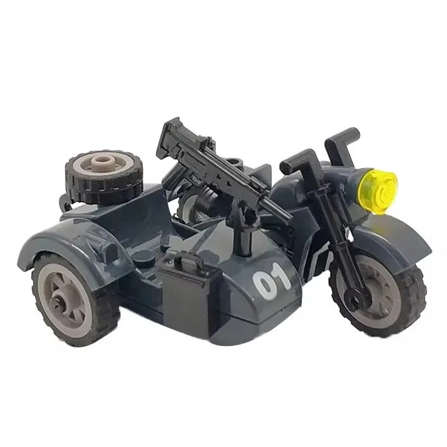 Военный мотоцикл с коляской, серый, BRICKPANDA B9-13