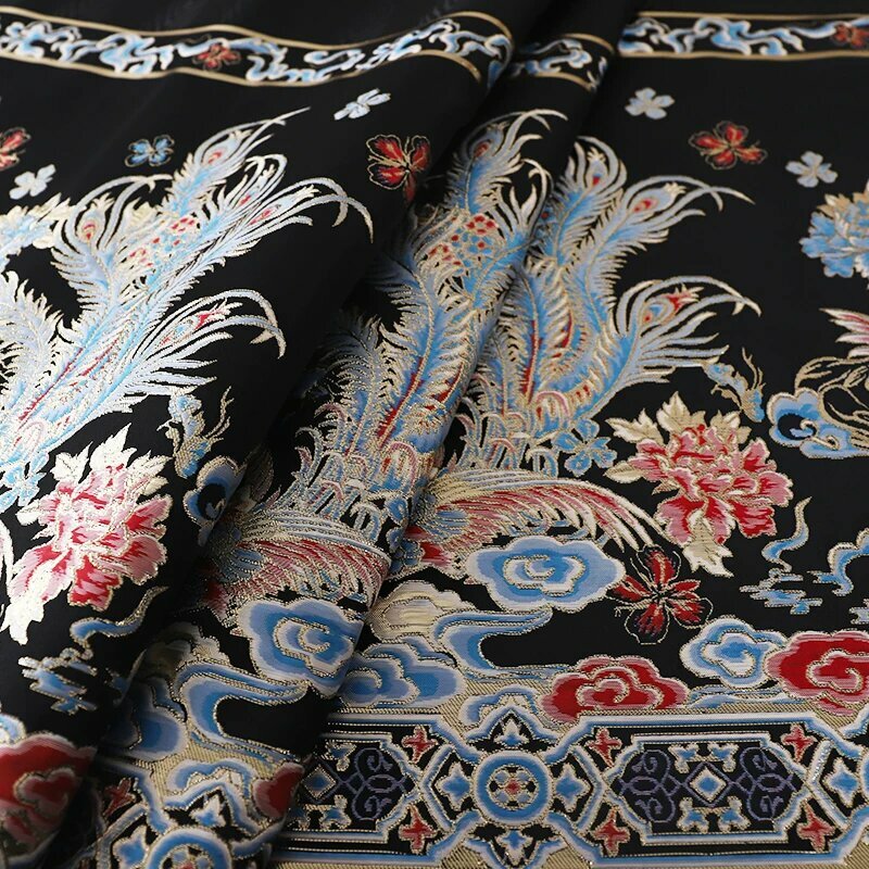 SY005 Fengwu Jiutian китайская ханфу ткань для ма миан цюнь вышитая золотая нить жаккард, черный, 1м