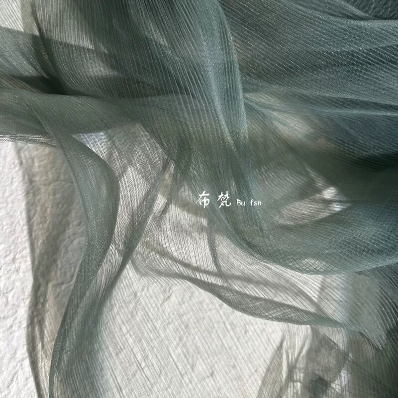 Белая плиссированная тюлевая ткань, жатая дизайнерская ткань, эластичное кружево, модная прозрачная ткань с тонкими