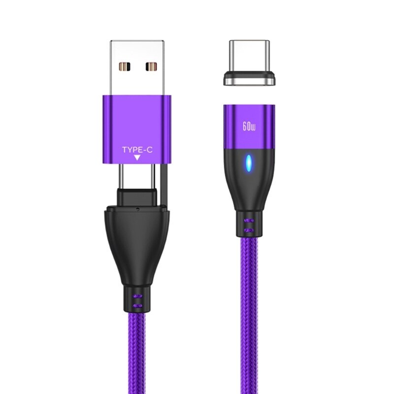 Кабель с двойным Type-C и USB адаптером, магнитная быстрая зарядка PD60Вт для ноутбуков, планшетов телефонов
