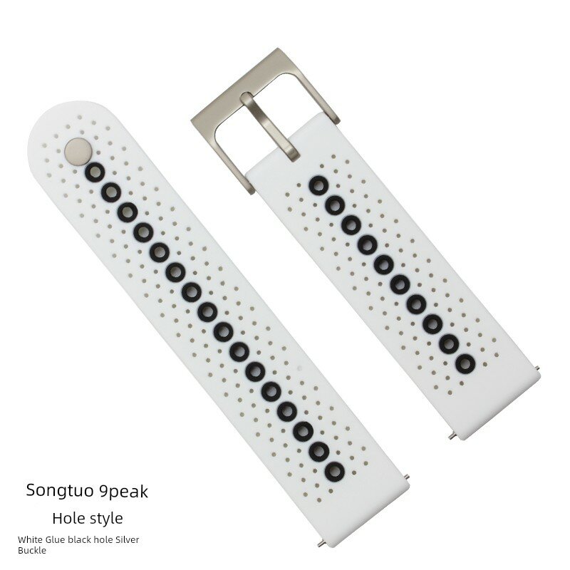 Suunto 9 Peak 22 мм белая силиконовая браслет с черной пряжкой, без перфорации