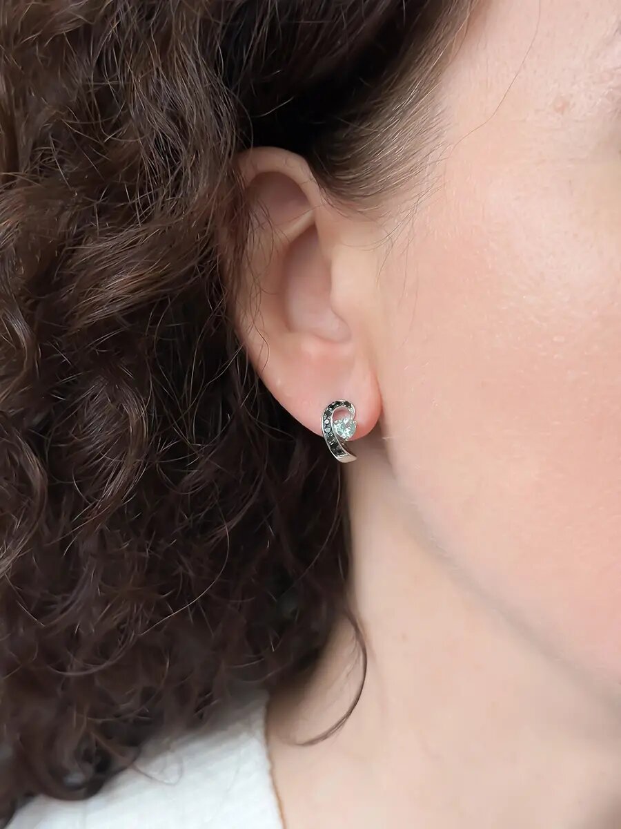 Серьги, серебро, 925 проба, чернение, родирование, аквамарин, бриллиант