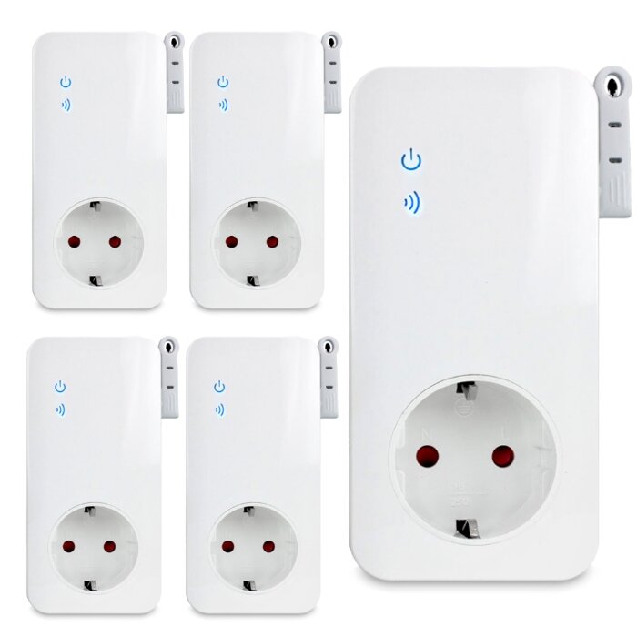 Комплект GSM розеток - 1 ведущая + 4 ведомых, работа по расписанию, датчик температуры, управление по SMS Simpal-T4004 V2
