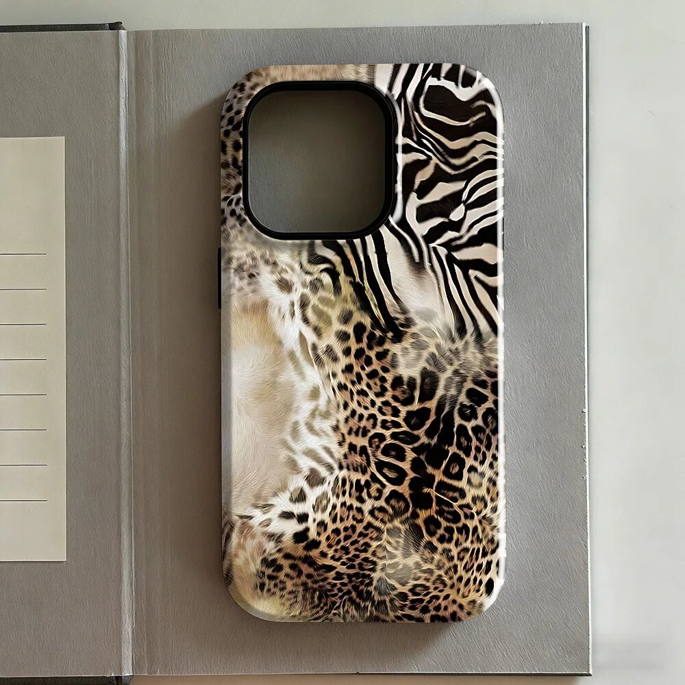 Чехол Clmj с леопардовым принтом для iPhone 17, 16e, 16, 15, 14, 13, 12, 11, X, XS, XR, 8, Air, Pro, Max, Plus — роскошная двухслойная задняя крышка