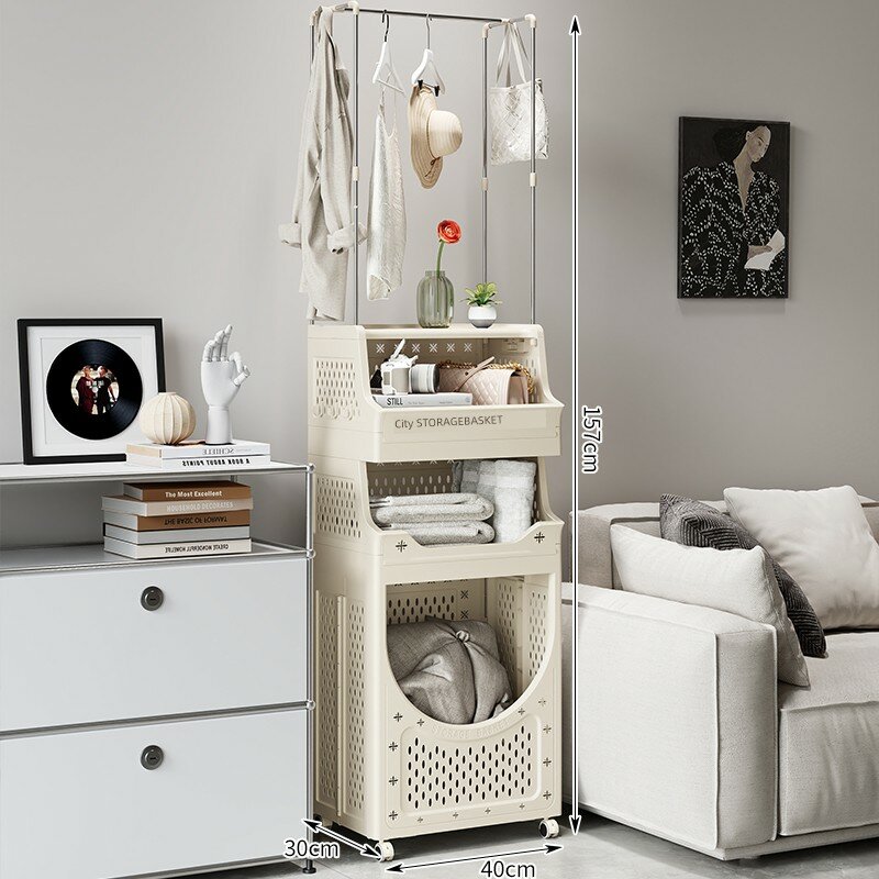 Кремовая белая корзина для белья с 4 ярусами, цельная конструкция, с вешалкой для ванной
