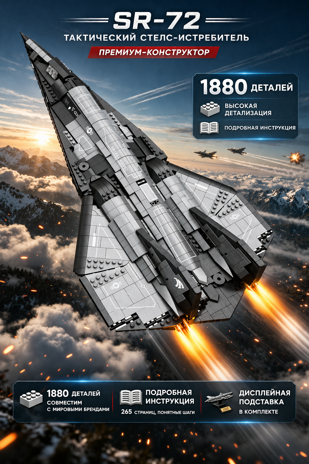 Конструктор Военная Техника Самолет Истребитель SR-72, 1880 дет ( набор / подарок для мальчиков / подарок ребенку)