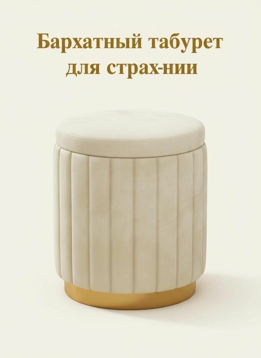 Пуф, Бархат, используется в гостиных, спальнях и детских комнатах, позволяет хранить игрушки, 30*30*41см.