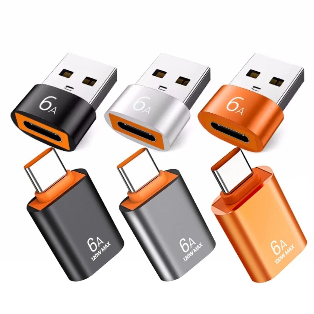 Адаптер Type C на USB 3.0, 6A, оранжевый, 6шт