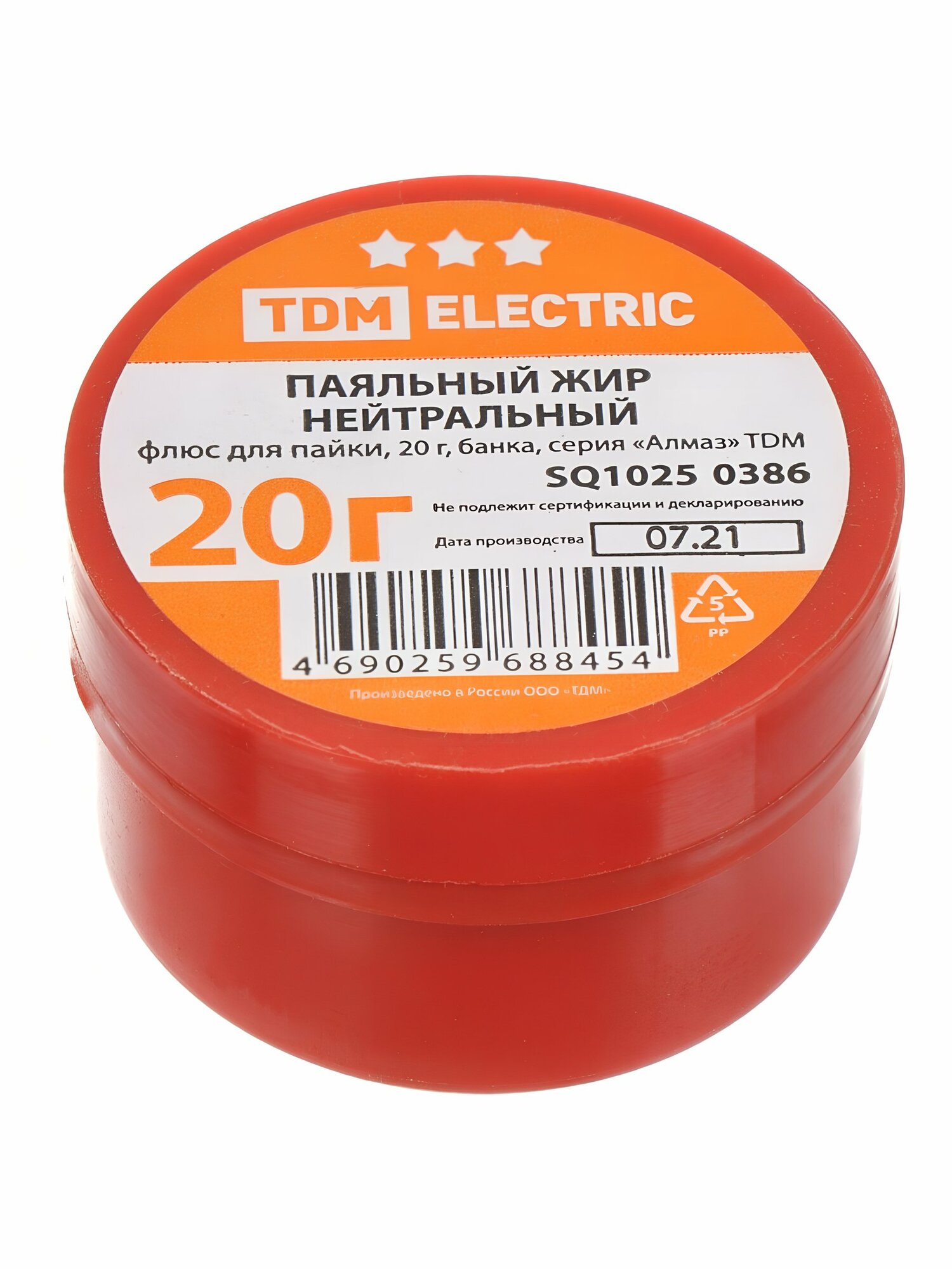 Флюс для пайки паяльный жир нейтральные, TDM Electric, Алмаз, 20 г, банка, SQ1025-0386
