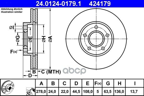 Диск тормозной передн, FORD: TOURNEO CONNECT 1.8 16V/1.8 Di/1.8 TDCi/1.8 Turbo Di 02-, TRANSIT CONNECT 1.8 16V/1.8 Di/1.8 TDC.