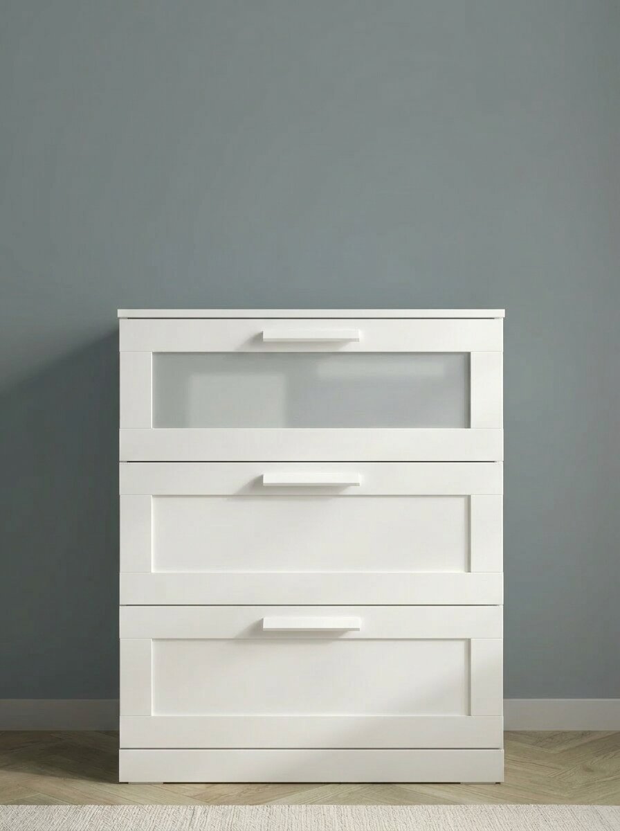 Комод Икеа Бримнес, 3 ящика матовое стекло 78 x 95 см, скандинавский стиль, белый