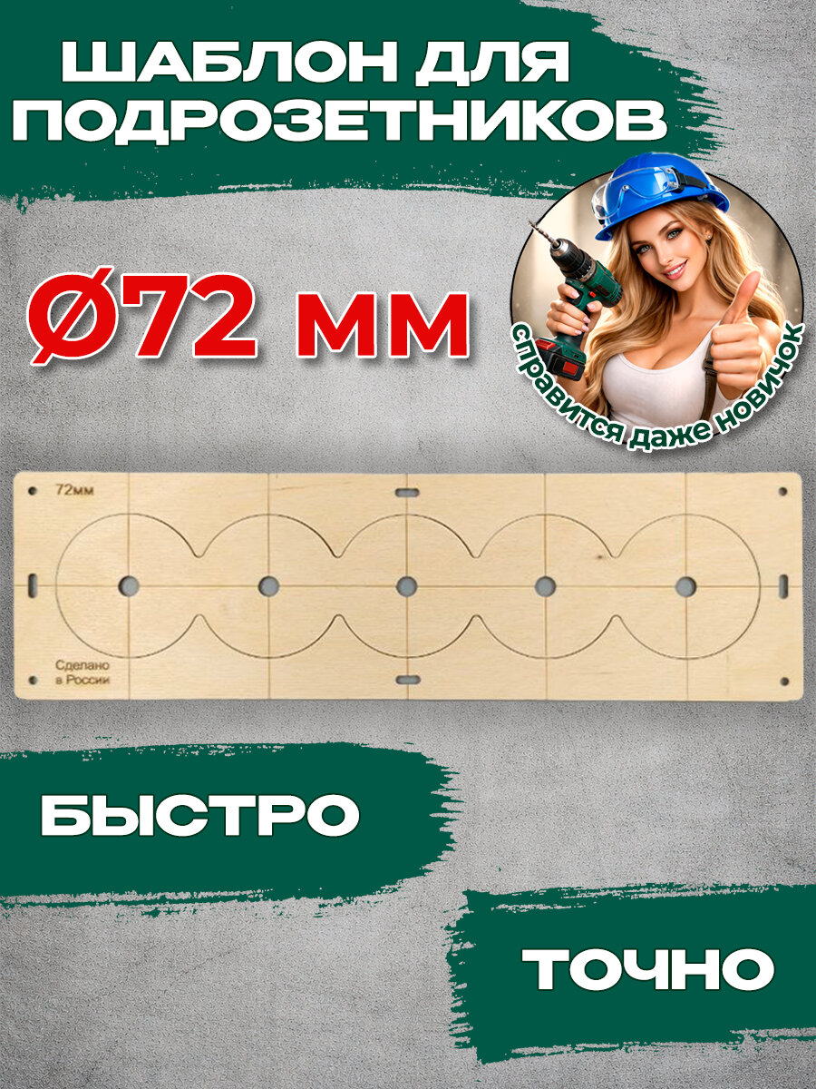 Шаблон для подрозетников 72 мм кондуктор для сверления 5 розеток