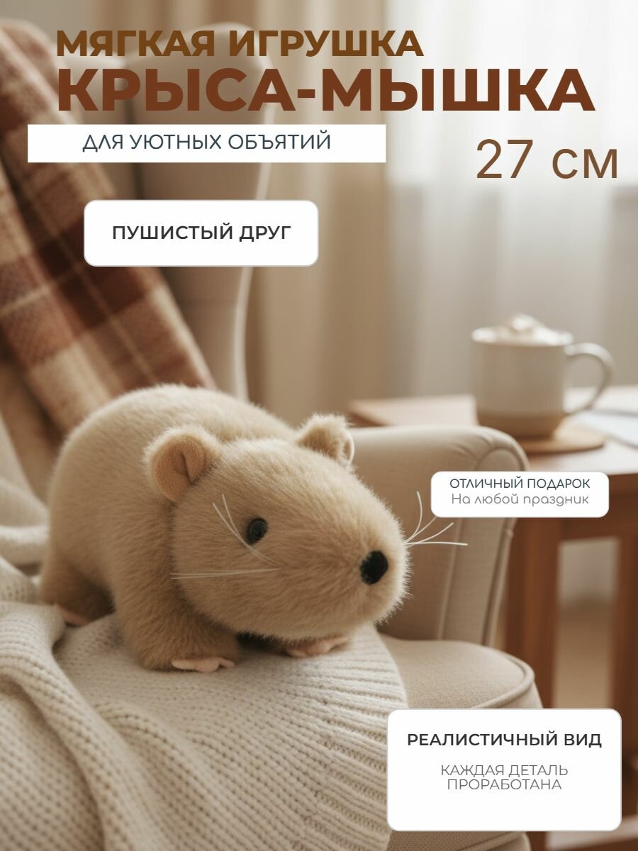 Мягкая игрушка мягкая игрушка мышка-крыса размером 27 см.