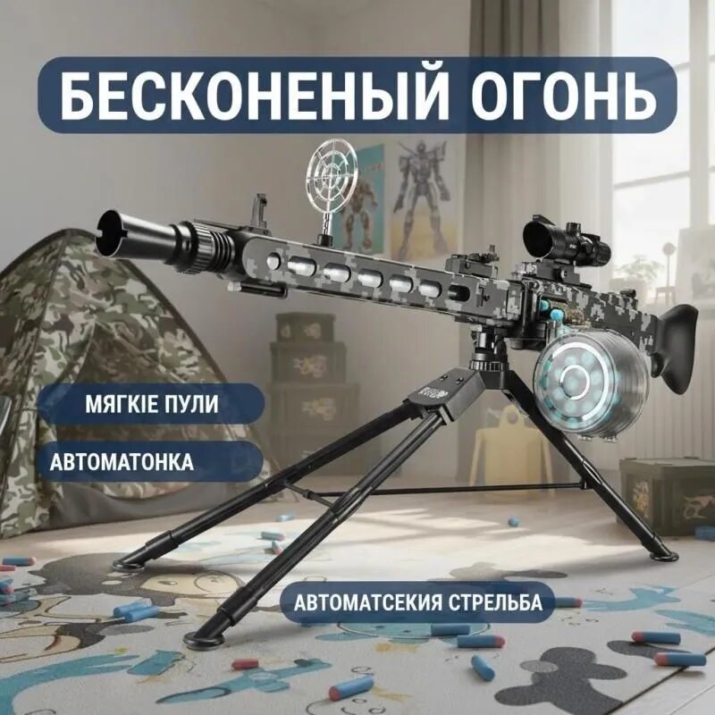 Игрушечный пулемет MG3 для мальчиков, электрический с мягкими пулями
